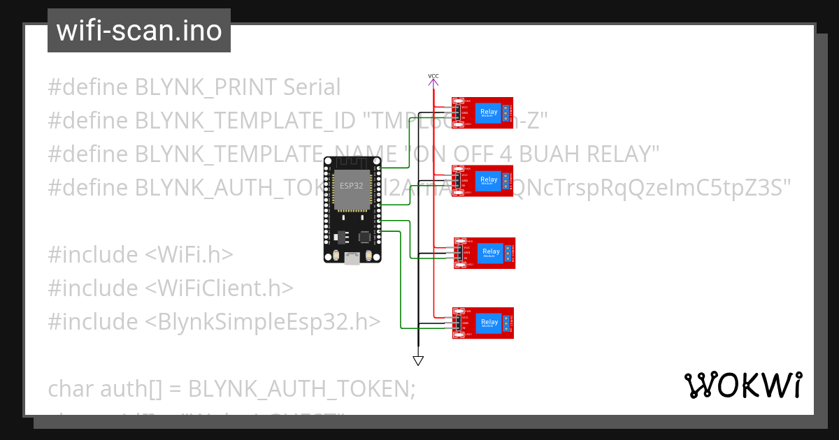 ON OFF 4 BUAH RELAY - Wokwi ESP32, STM32, Arduino Simulator