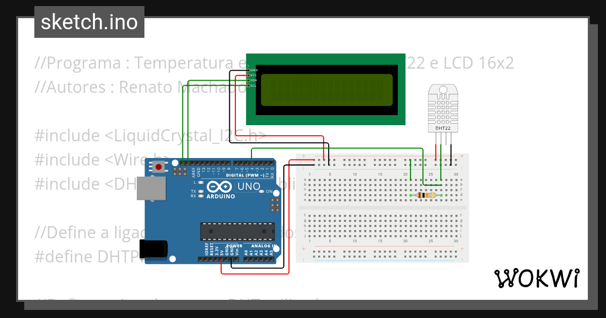 Arduino UNO, DHT22 e LCD I2C 2 - Wokwi ESP32, STM32, Arduino Simulator