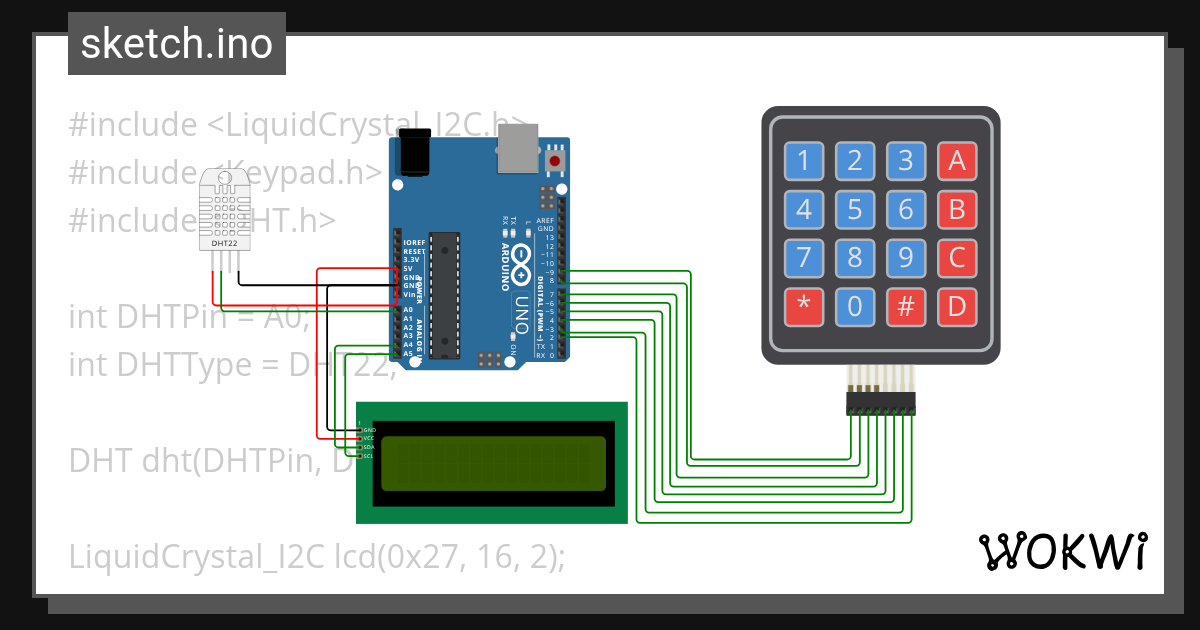 Latihan LCD Keypad dan Sensor - Wokwi ESP32, STM32, Arduino Simulator