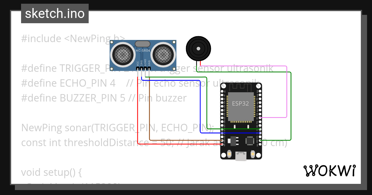 ULTRASONIK HCSR04 + BUZZER - Wokwi ESP32, STM32, Arduino Simulator ULTRASONIK HCSR04 + BUZZER - Wokwi ESP32, STM32, Arduino Simulator