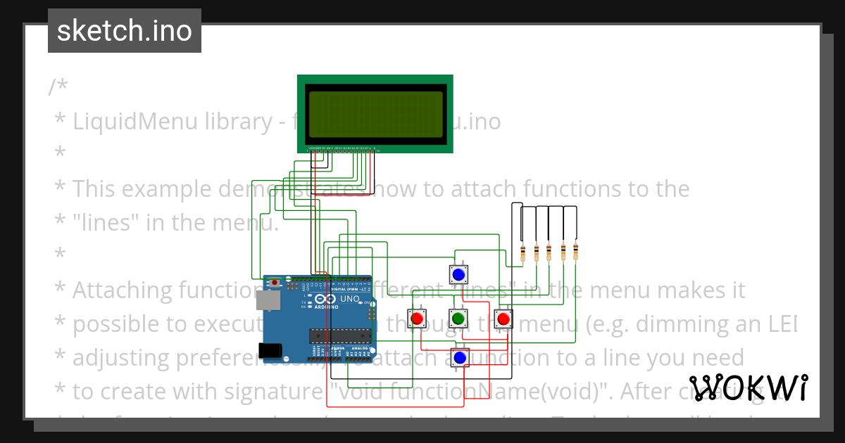 LiquidMenu - Wokwi ESP32, STM32, Arduino Simulator