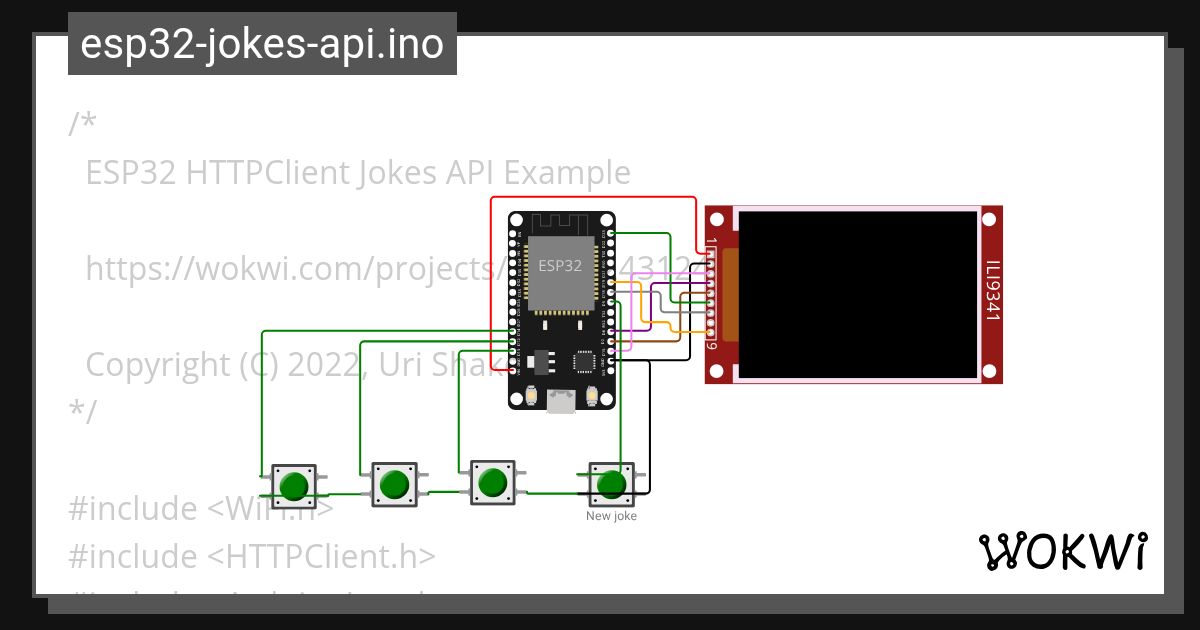 esp32-jokes-api.ino Copy - Wokwi ESP32, STM32, Arduino Simulator