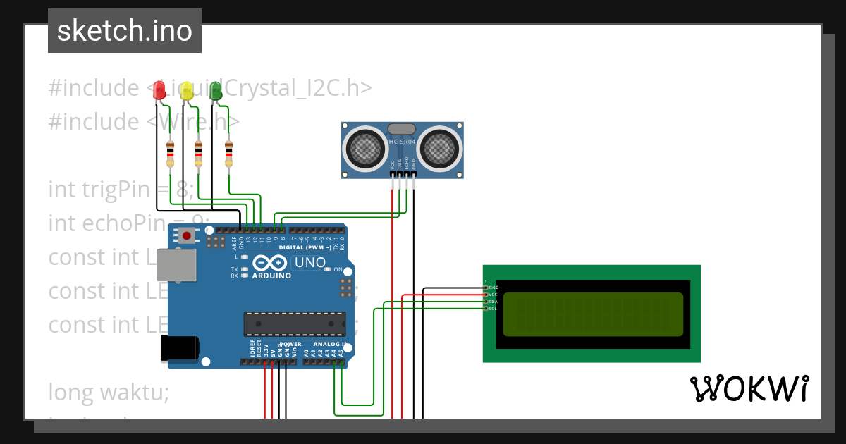 SIMULASI SENSOR PARKIR - Wokwi ESP32, STM32, Arduino Simulator
