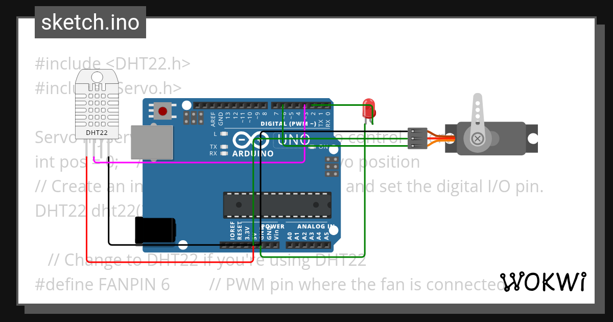 Temperature controlled Fan - Wokwi ESP32, STM32, Arduino Simulator