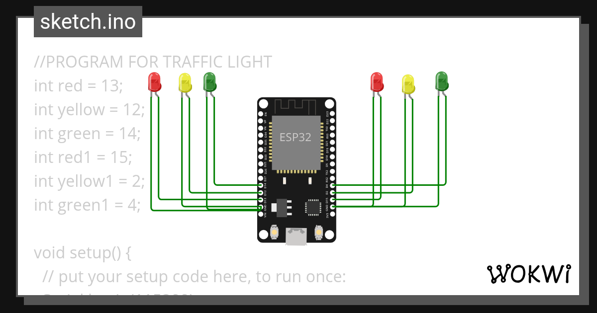 TRAFFIC LIGHT - Wokwi ESP32, STM32, Arduino Simulator