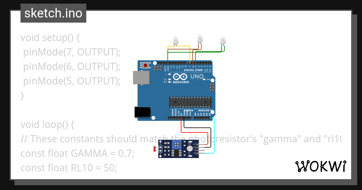 LDR automated lights - Wokwi ESP32, STM32, Arduino Simulator
