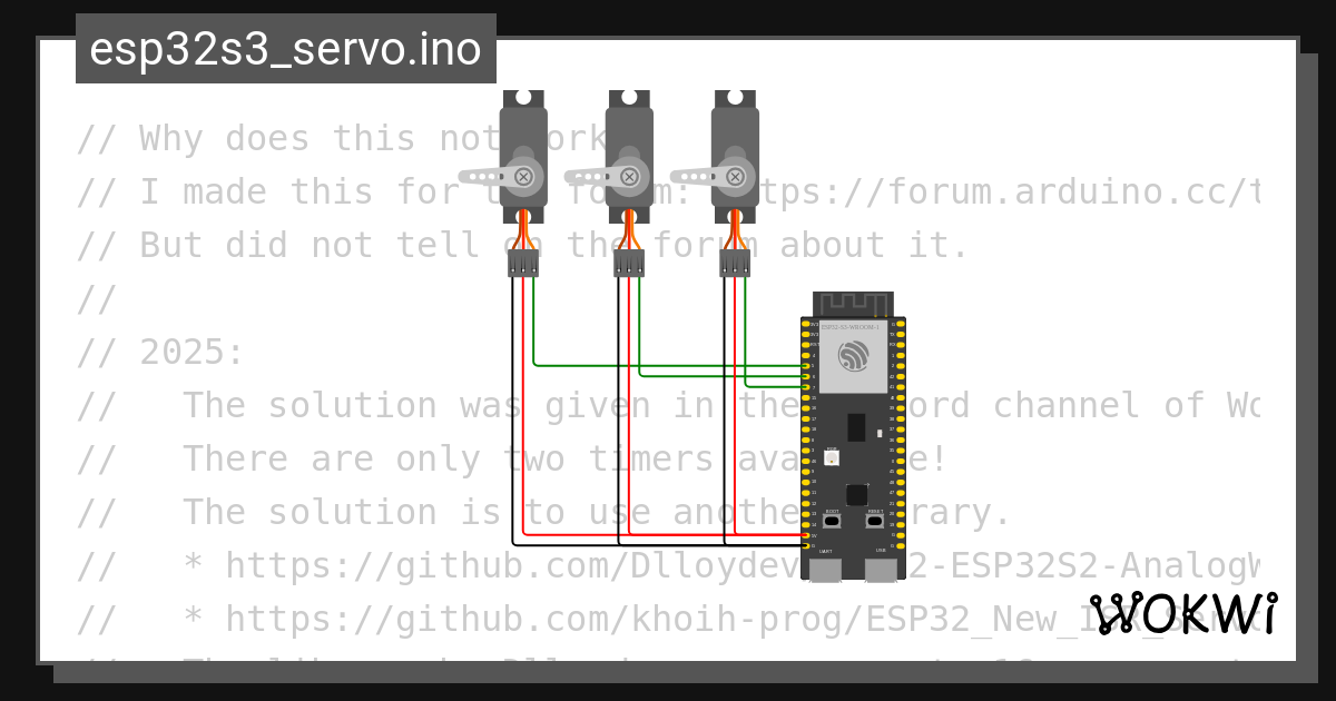 Esp32 S3 With Three Servo Motors Wokwi Esp32 Stm32 Arduino Simulator