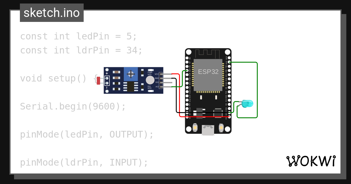 Ldr Sensor Esp32 Wokwi Esp32 Stm32 Arduino Simulator