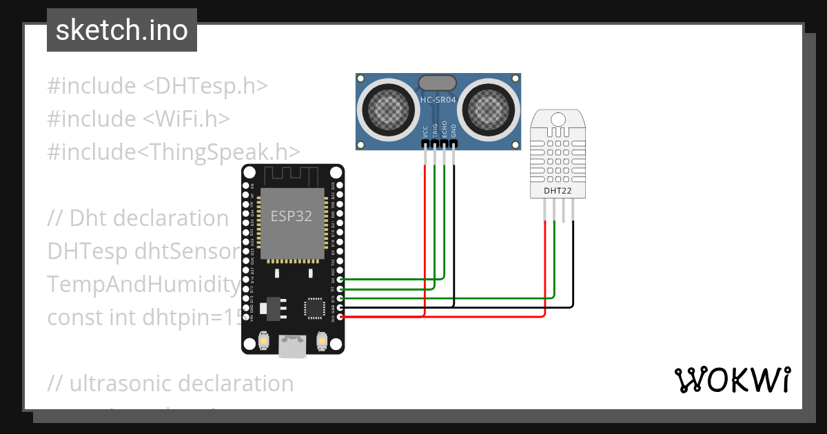 DHT & Ultrasonic Sensor Copy - Wokwi ESP32, STM32, Arduino Simulator