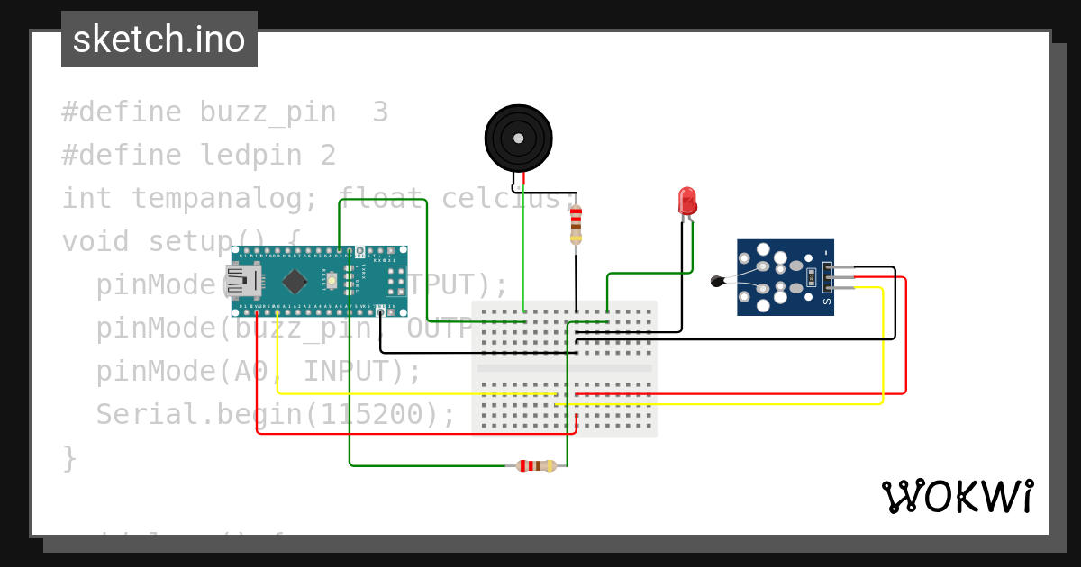 Temperature Based Fade Light And Buzzer Wokwi Esp32 Stm32 Arduino Simulator 