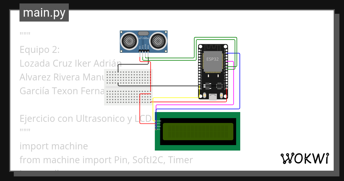 ultrasonico y lcd - Wokwi ESP32, STM32, Arduino Simulator