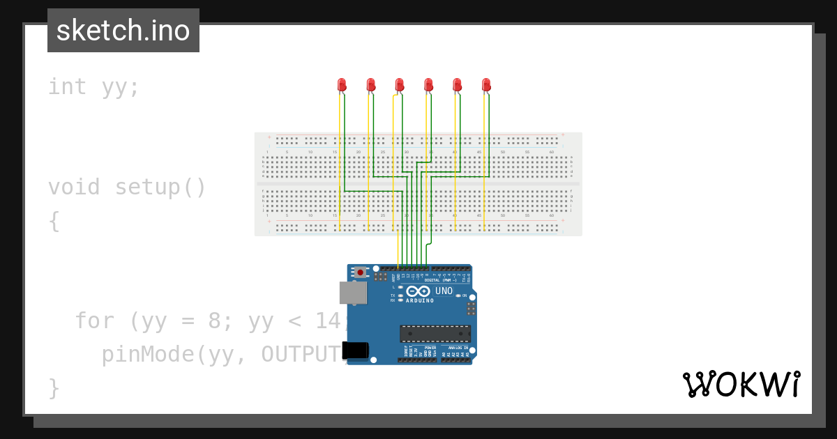 ตยไฟติดดับพร้อมกัน6ดวงใช้for และ While และ Function Wokwi Esp32 Stm32 Arduino Simulator