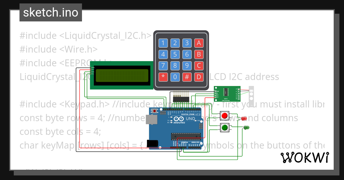Timbangan + tombol - Wokwi ESP32, STM32, Arduino Simulator