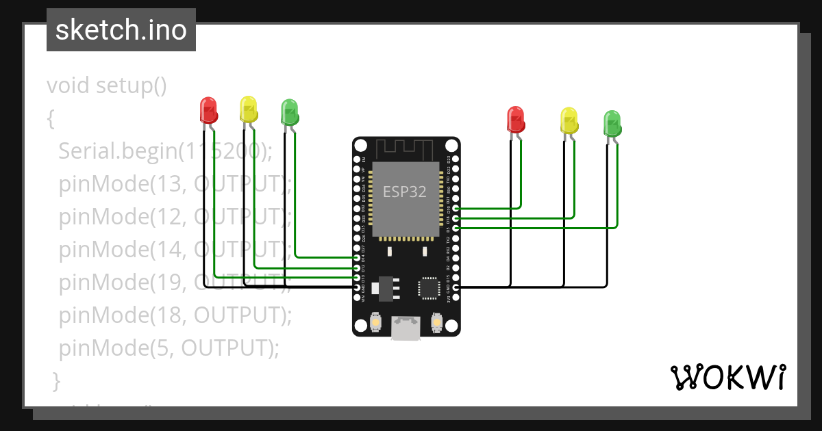Traffic light - Wokwi ESP32, STM32, Arduino Simulator