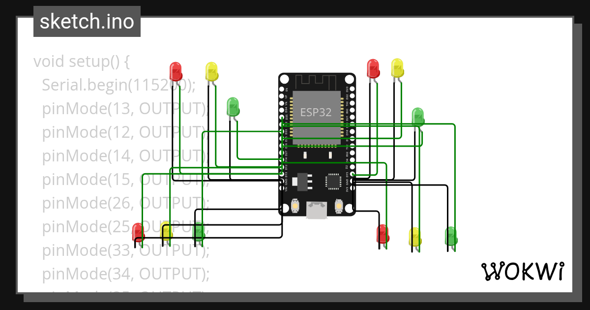 traffic light - Wokwi ESP32, STM32, Arduino Simulator