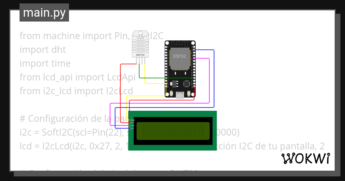 LCD + Sensor DHT22 - Wokwi ESP32, STM32, Arduino Simulator
