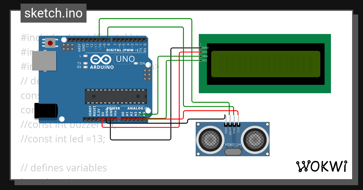 ultrasonic distance monitoring - Wokwi ESP32, STM32, Arduino Simulator