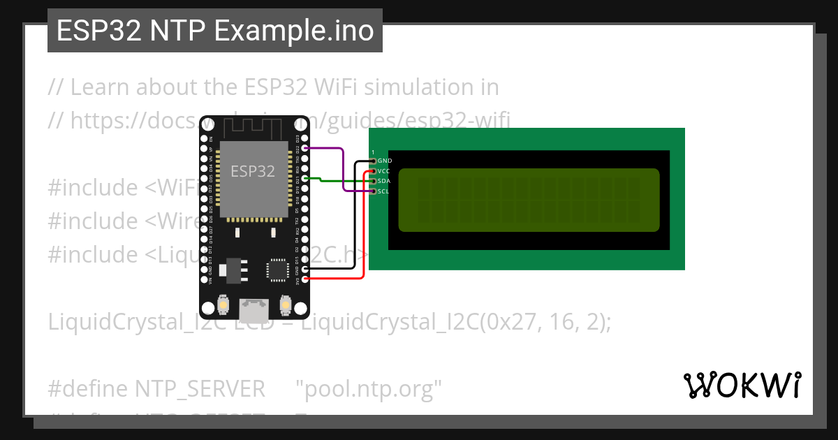 ESP32 Display Time to LCD.ino Copy - Wokwi ESP32, STM32, Arduino Simulator