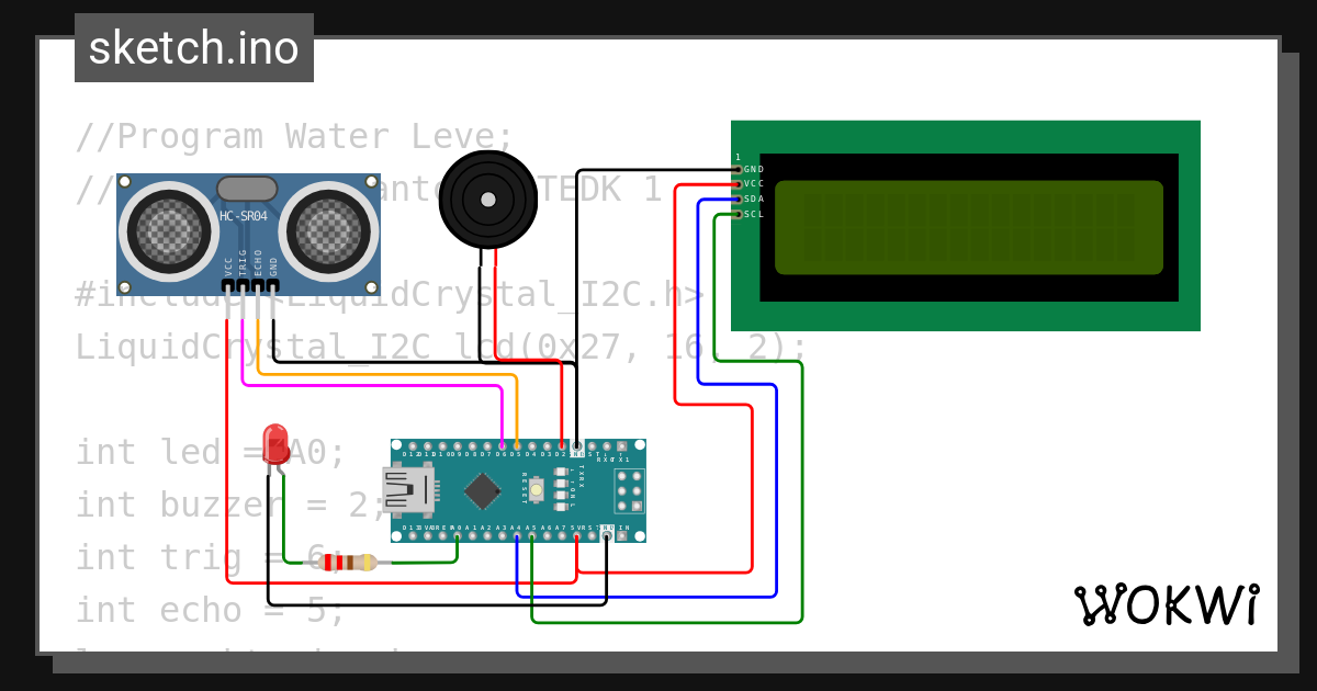 Program Water Level Dwi Xi Tedk 1 Wokwi Esp32 Stm32 Arduino Simulator 0102