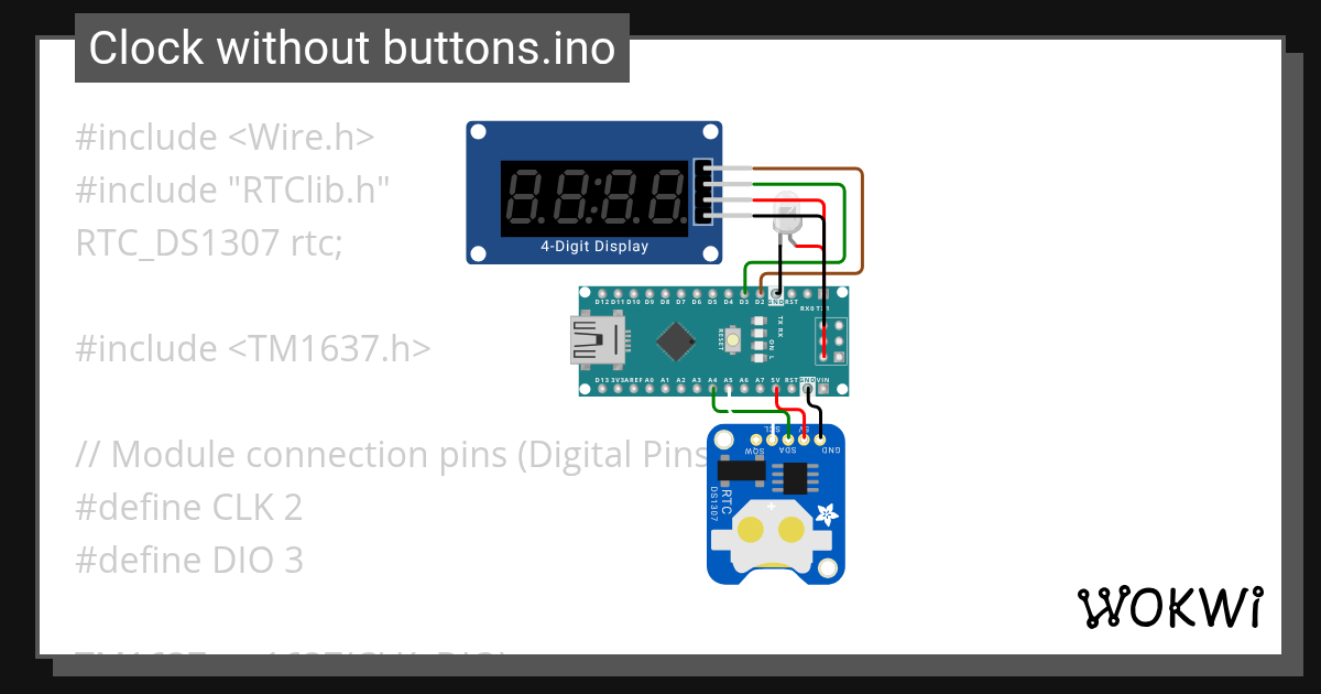 Clock without buttons - Wokwi ESP32, STM32, Arduino Simulator