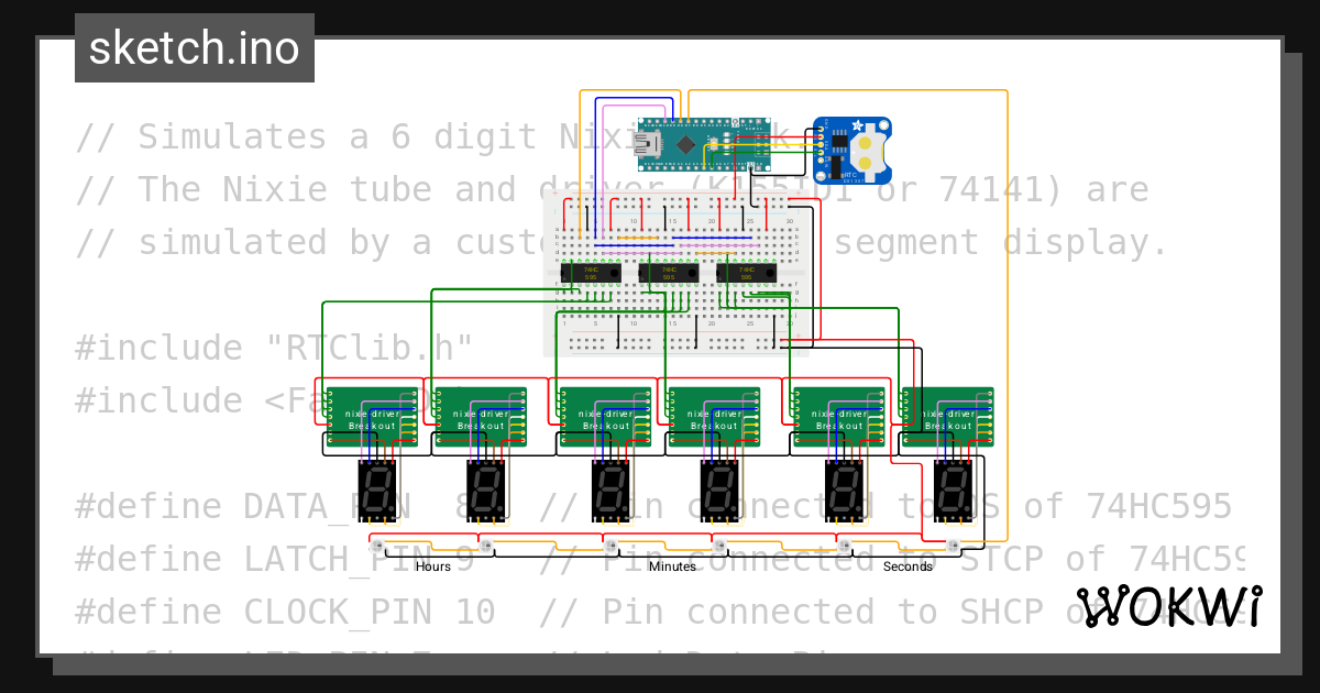 Nixie Clock V1 Wokwi Esp32 Stm32 Arduino Simulator