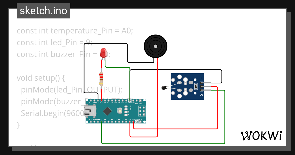 Temperature Buzzer - Wokwi ESP32, STM32, Arduino Simulator
