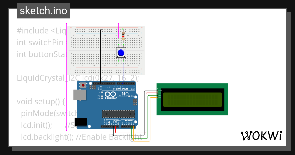 Switch and LCD - Wokwi ESP32, STM32, Arduino Simulator