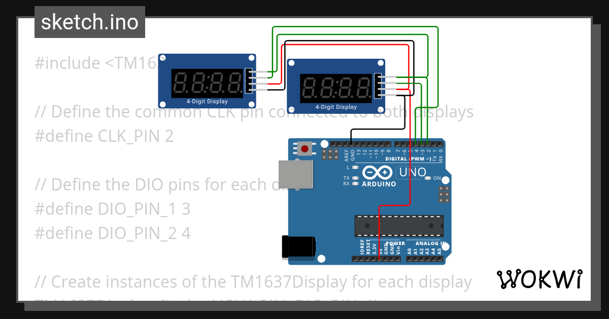 TM1637 Display Multiple common CLK pin - Wokwi ESP32, STM32, Arduino ...