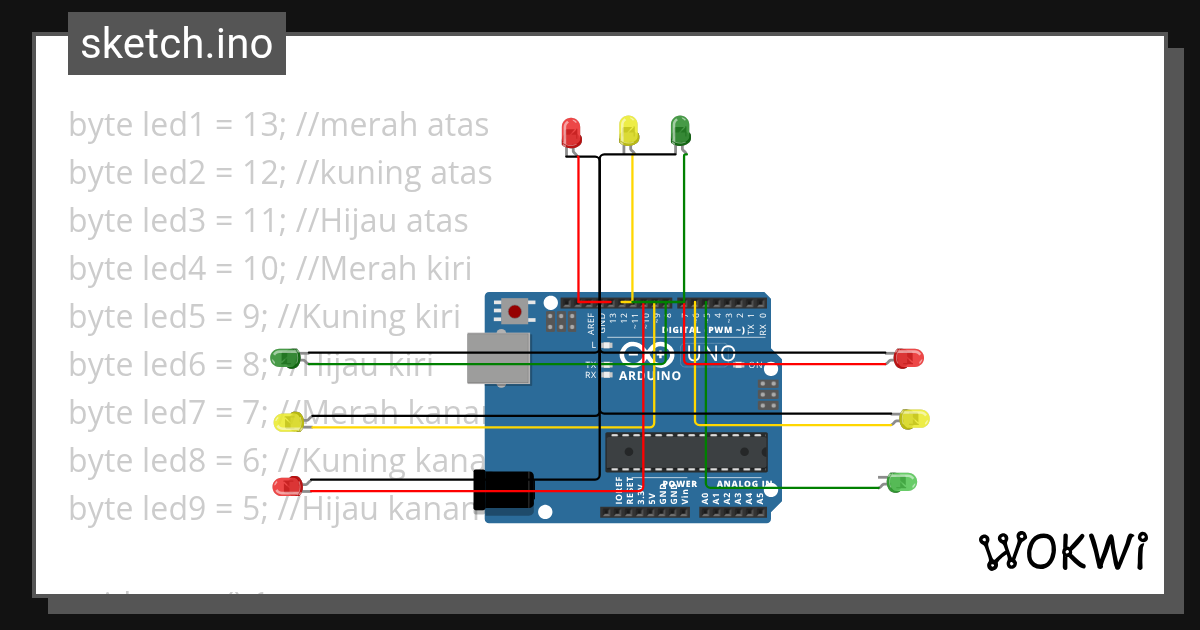 Lampu lalu lintas - Wokwi ESP32, STM32, Arduino Simulator