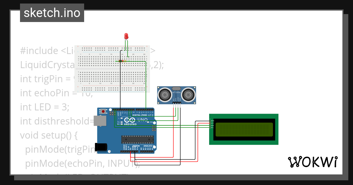 lcd and ultrasonic sensor without dhc - Wokwi ESP32, STM32, Arduino Simulator
