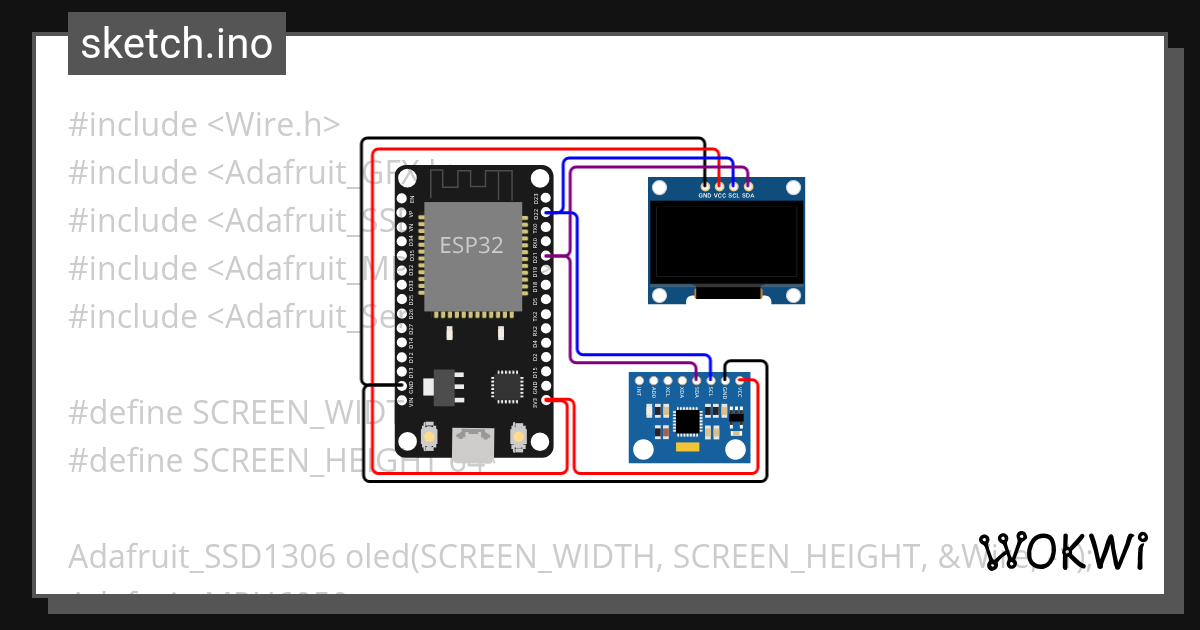 Tans I2c Communication With Oled Display And Mpu6050 Wokwi Esp32