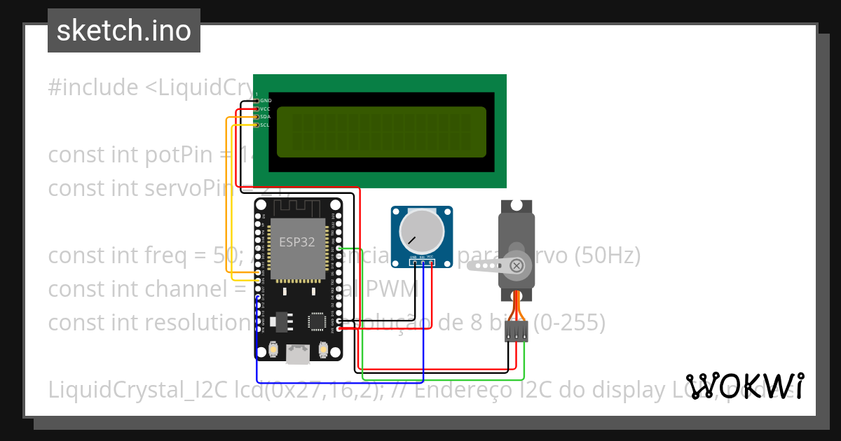 SERVO MOTOR, LCD, POT 2 - Wokwi ESP32, STM32, Arduino Simulator