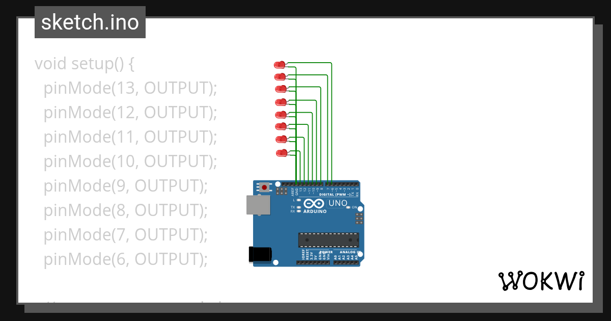 RUNNING 8 LED - Wokwi ESP32, STM32, Arduino Simulator