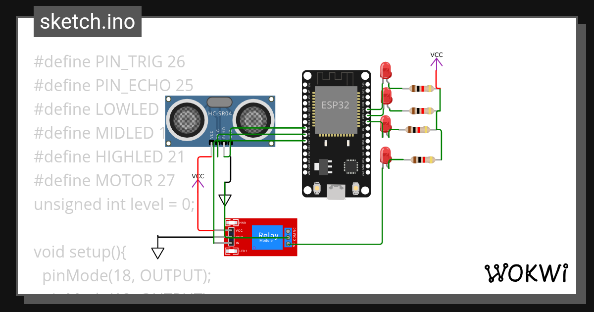 Water Level Using Led Wokwi Esp32 Stm32 Arduino Simulator 4321