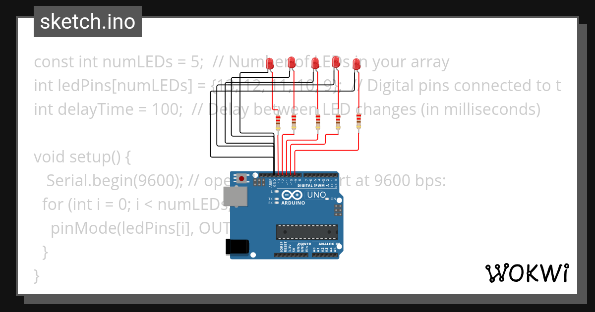 5-leds - Wokwi ESP32, STM32, Arduino Simulator