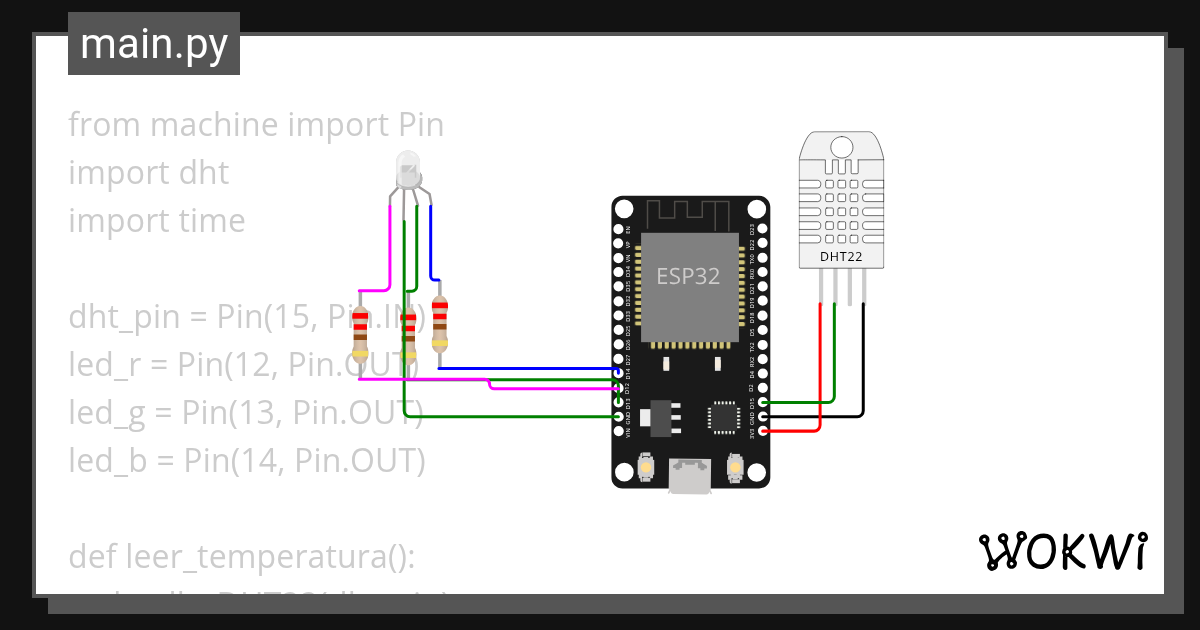 simulador sensor dht22 semaforo - Wokwi ESP32, STM32, Arduino Simulator