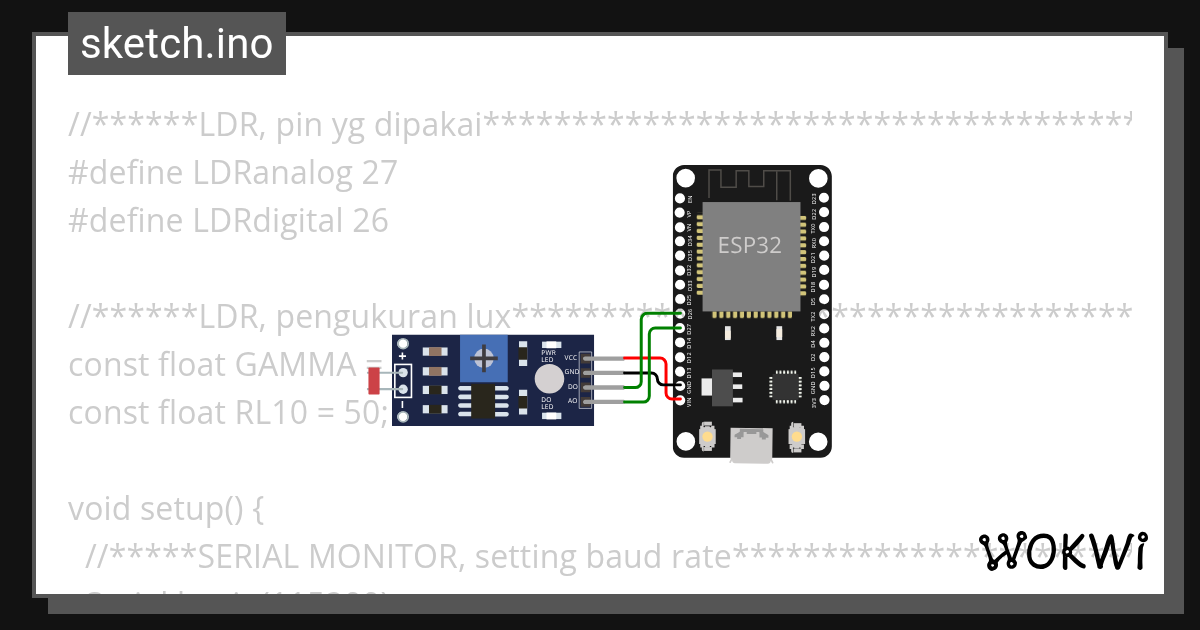 sensor LDR - Wokwi ESP32, STM32, Arduino Simulator