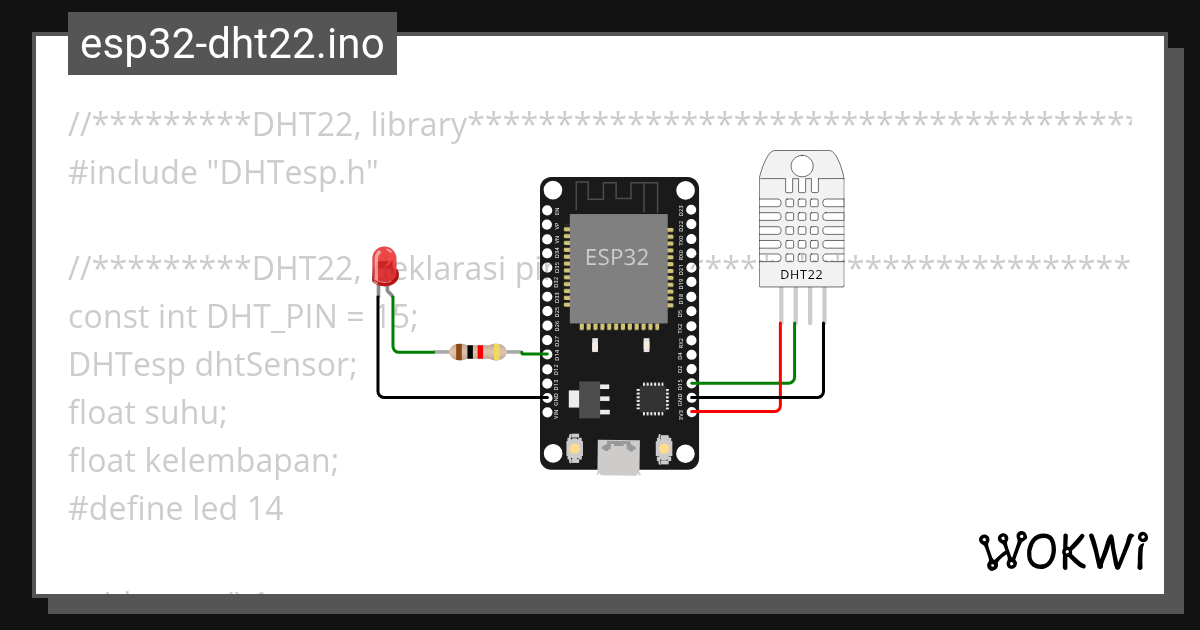espt dht22 SUHU - Wokwi ESP32, STM32, Arduino Simulator