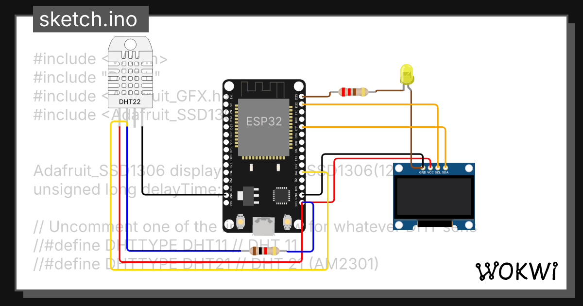 esp dht22+led - Wokwi ESP32, STM32, Arduino Simulator