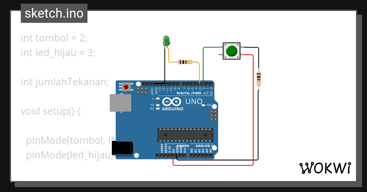 Tombol+LED tugas 3 - Wokwi ESP32, STM32, Arduino Simulator Tombol+LED tugas 3 - Wokwi ESP32, STM32, Arduino Simulator