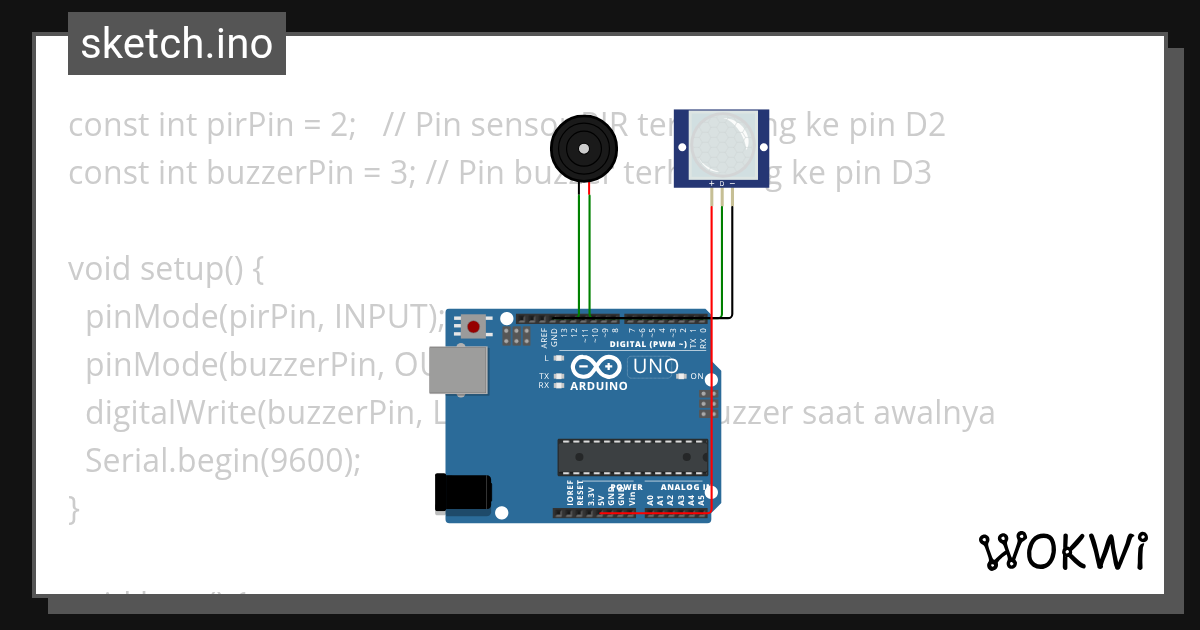 resepsionis motion and buzzer - Wokwi ESP32, STM32, Arduino Simulator