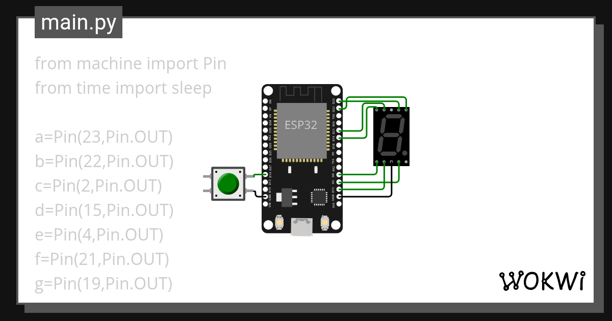 PRACTICA DISPLAY DE 7 SEGMENTOS SI NO OPRIME DEL 0 AL 3 Y SI SE OPRIME DEL 3 AL 0 - Wokwi ESP32 ...