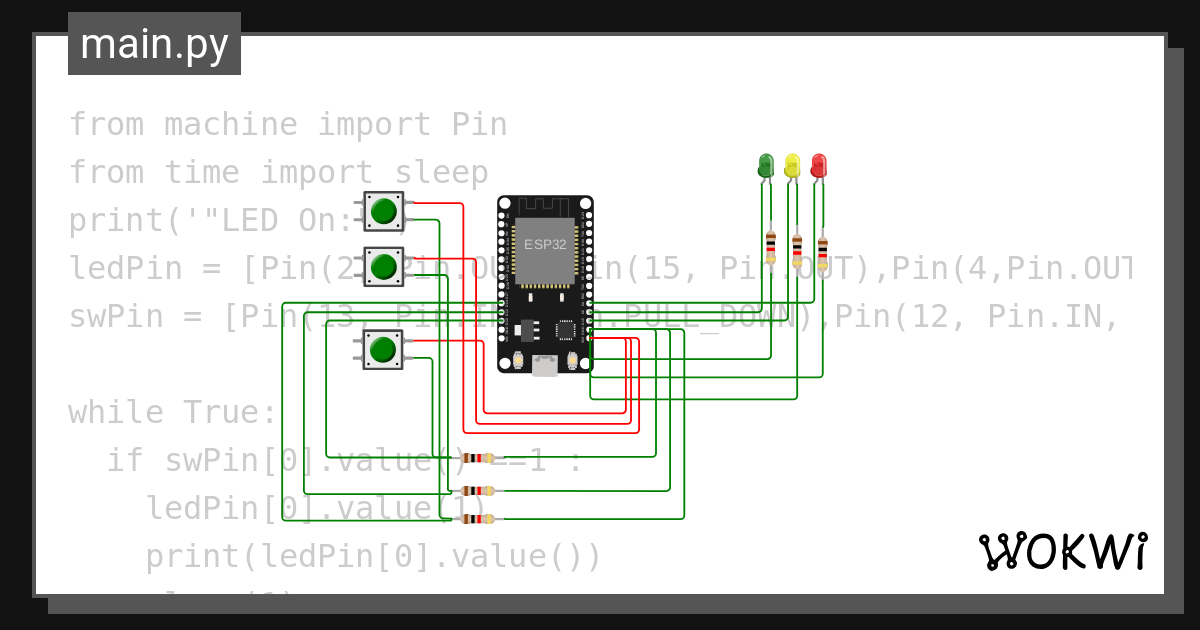 Sw Pull Down 123 Led On Wokwi Esp32 Stm32 Arduino Simulator