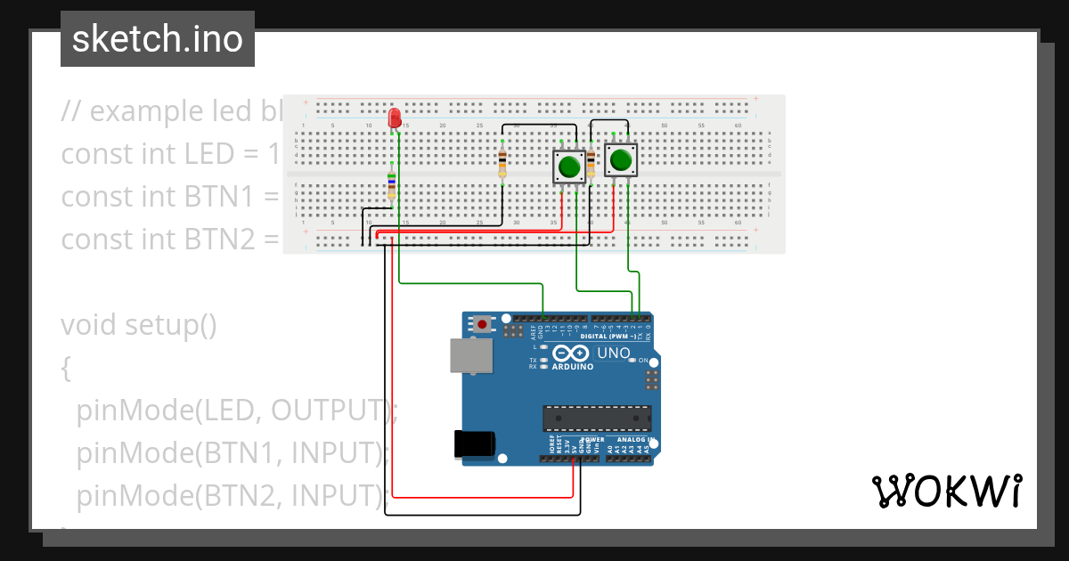 1 led 2 buttons Copy with delay - Wokwi ESP32, STM32, Arduino Simulator