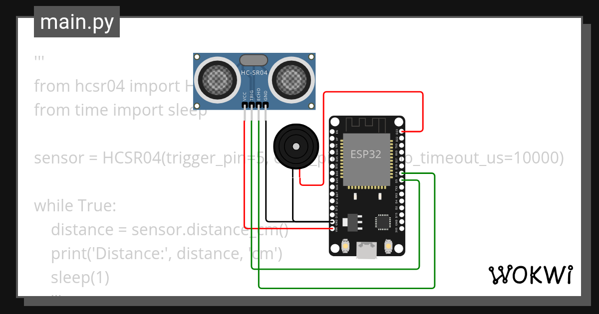 Ultrasonic sensor .py - Wokwi ESP32, STM32, Arduino Simulator