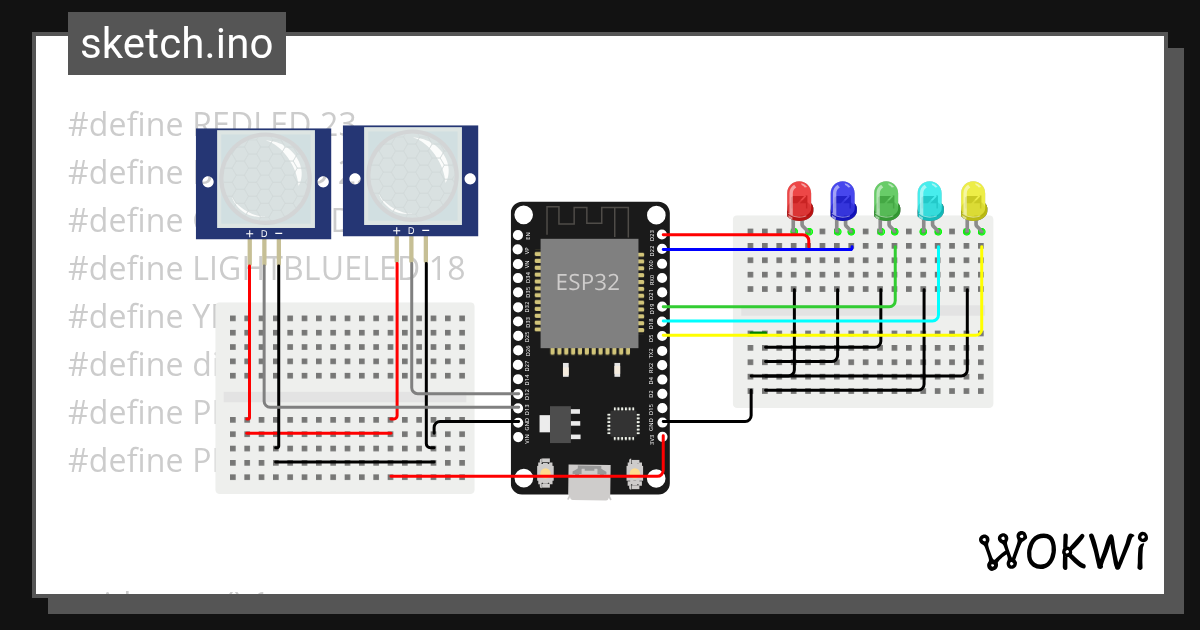 Microcontroller 3 sensor PIR - Wokwi ESP32, STM32, Arduino Simulator
