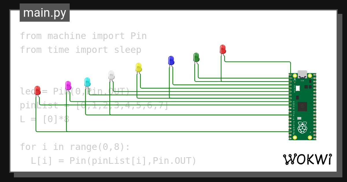 Eight Led With Pico Wokwi Esp32 Stm32 Arduino Simulator 8608