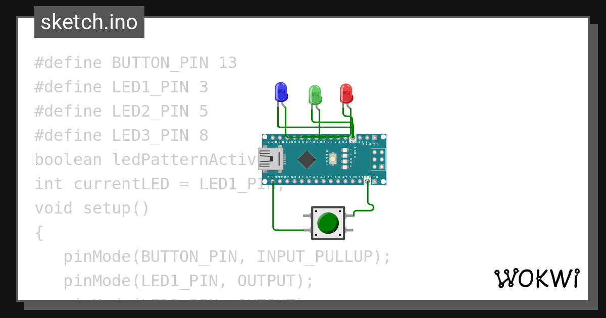3 Led With Push Button Wokwi Esp32 Stm32 Arduino Simulator 6616