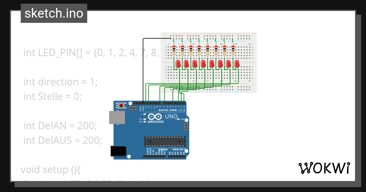 Lauflicht 2 LEDs - Wokwi ESP32, STM32, Arduino Simulator