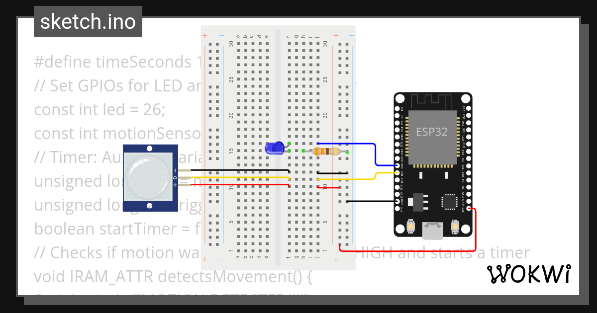 ESP32 Sensor gerak PIR - Wokwi ESP32, STM32, Arduino Simulator